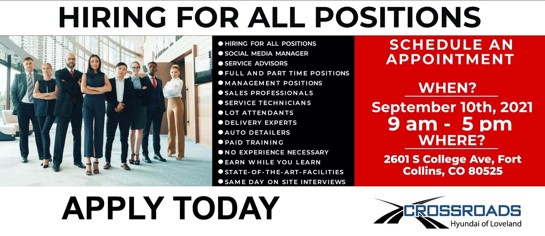 Loveland and Firestone Automotive Job | Crossroads Hyundai of Loveland