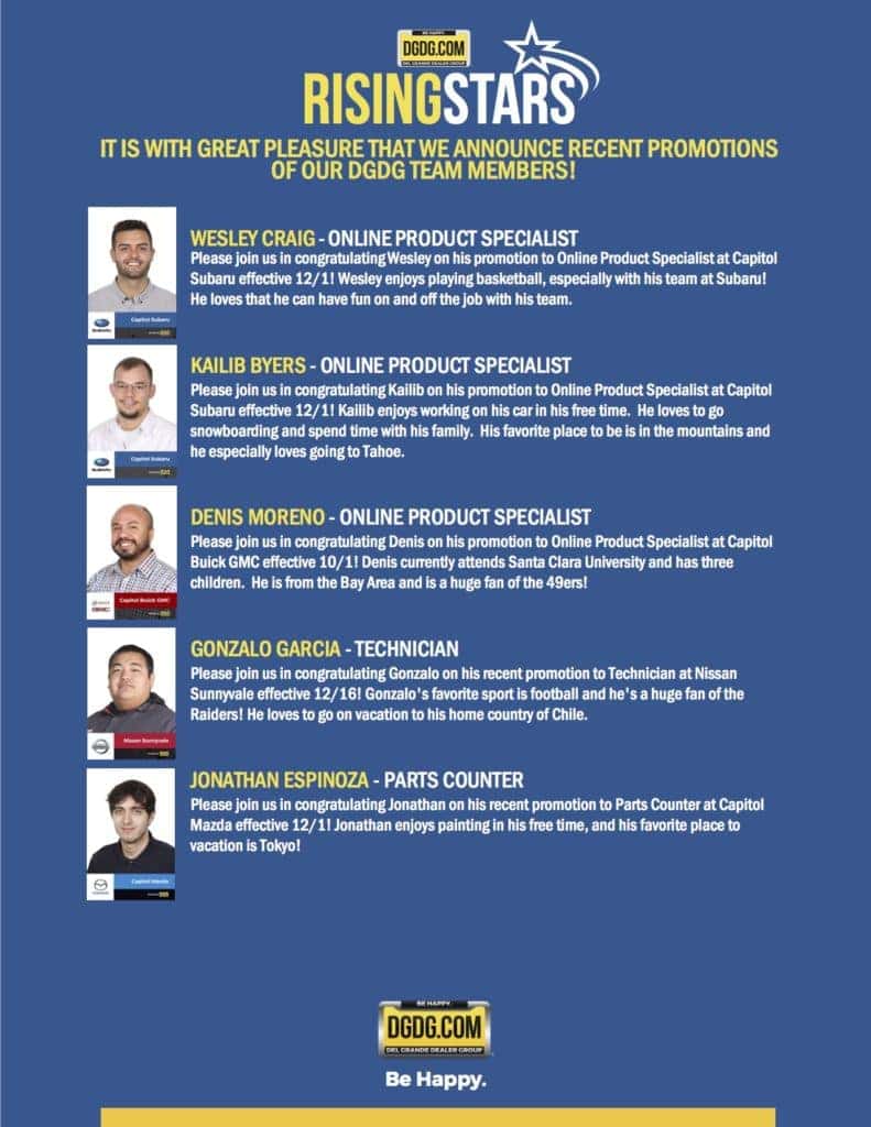 DGDG Rising Stars | Del Grande Dealer Group Del Grande Dealer Group